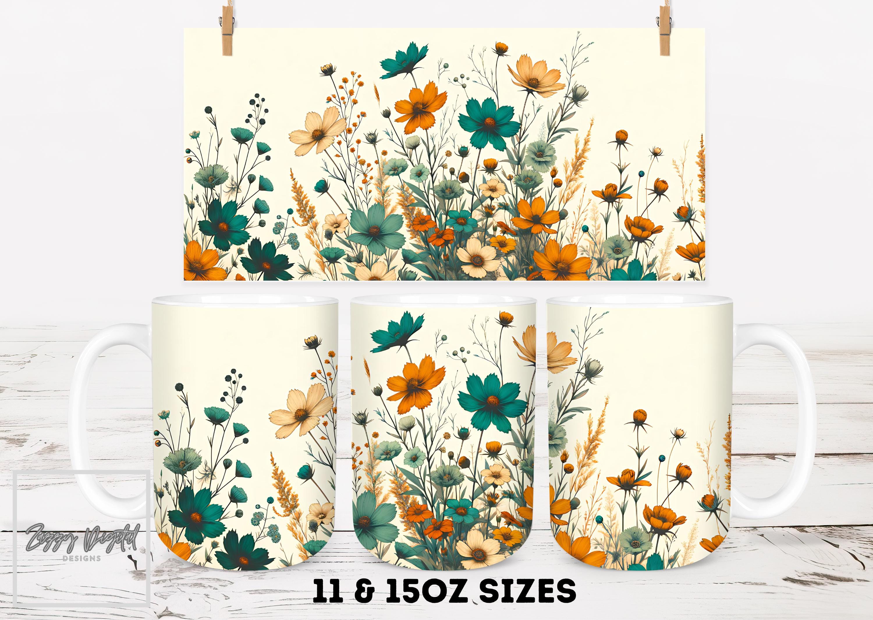 Watercolor Wildflower Sublimation Design, 11 and 15oz Mug Design PNG ...