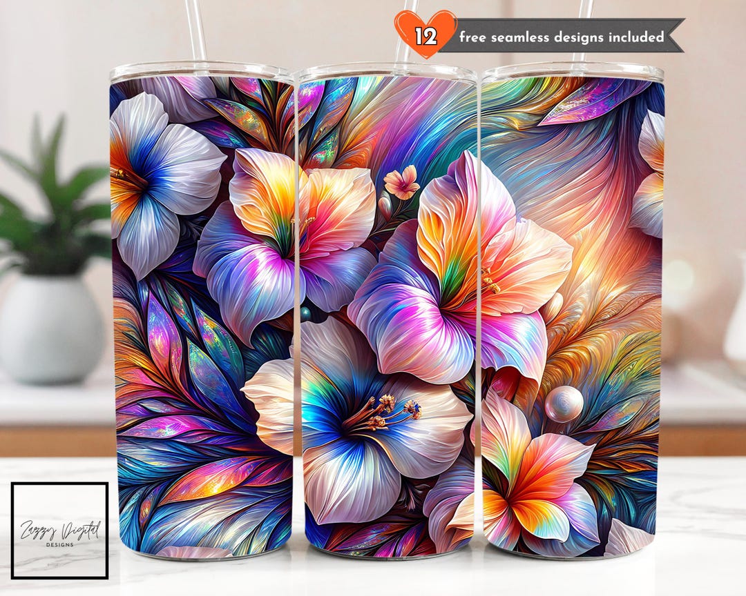 Holographic Glitter Lilies 20 Oz Skinny Tumbler Sublimation Design ...