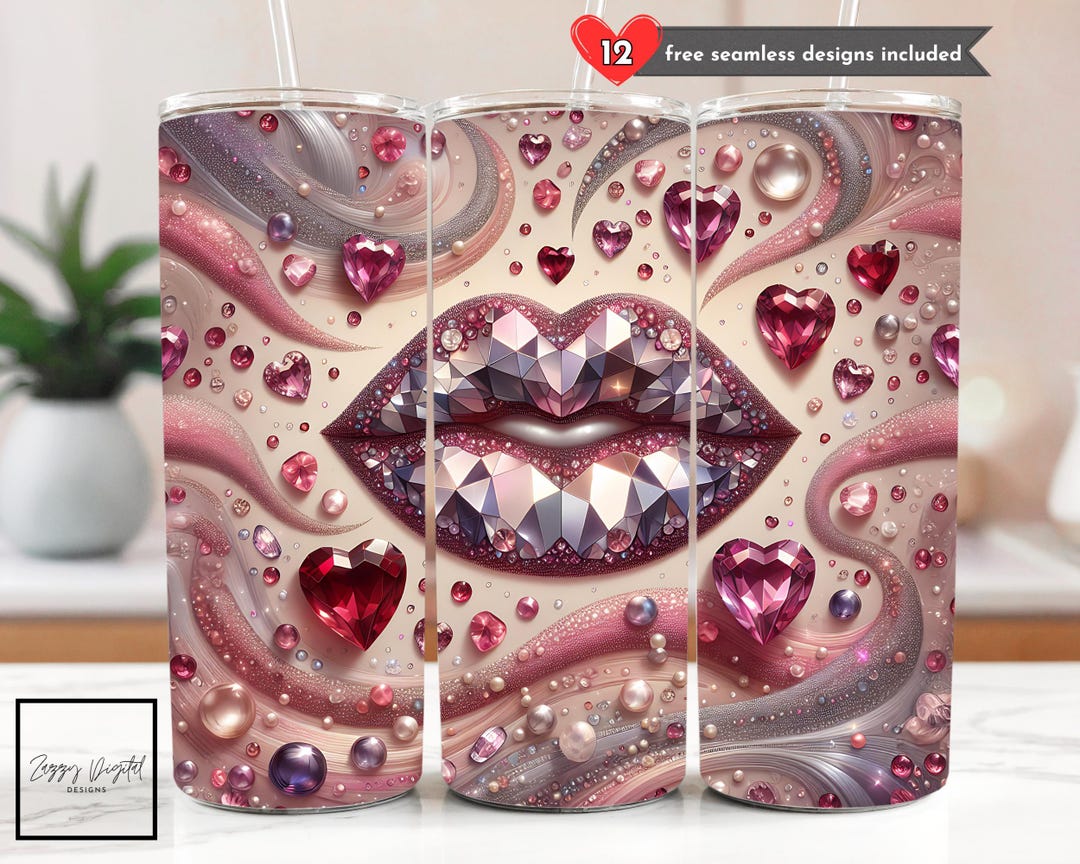 Girly Glitter Valentine Tumbler Wrap PNG, Crystal Hearts & Pink ...