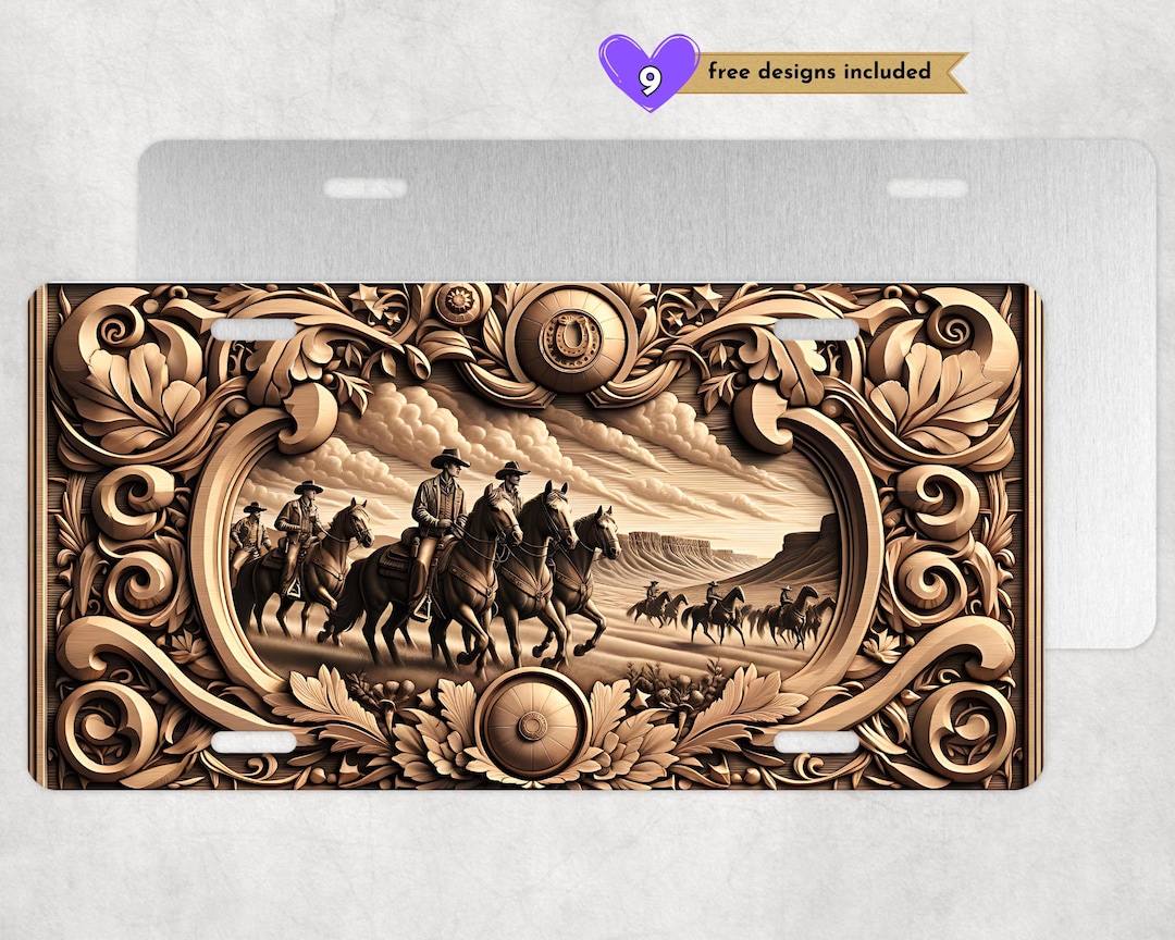 3D Cowboy Western License Plate Sublimation Design Digital Download PNG ...