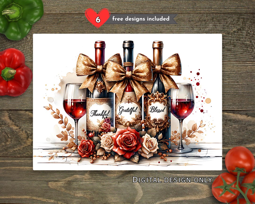 Grateful Thankful Blessed Wine Sublimation Cutting Board Design ...