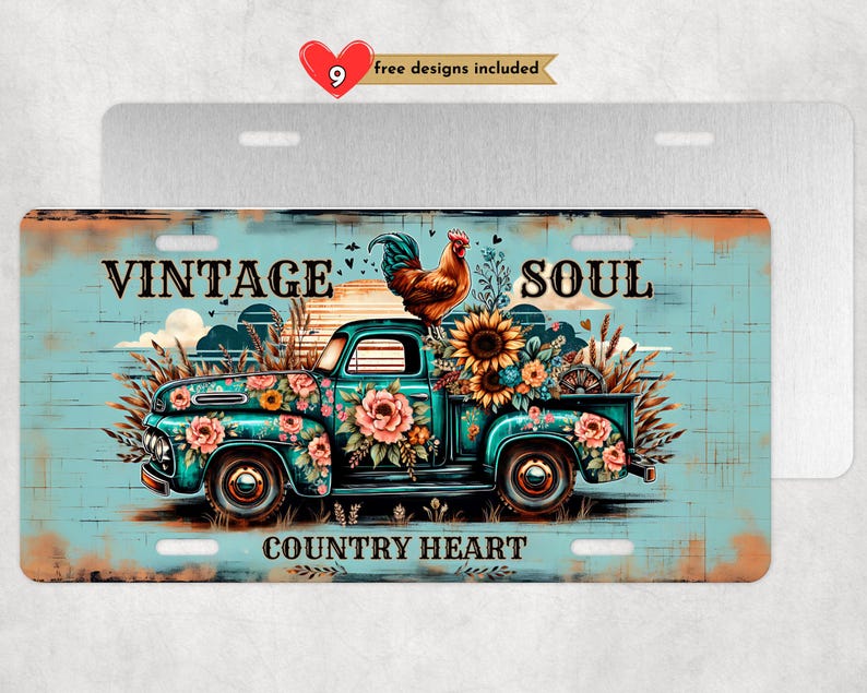 Rustic Floral Vintage Farm Truck License Plate Sublimation Country Girl ...
