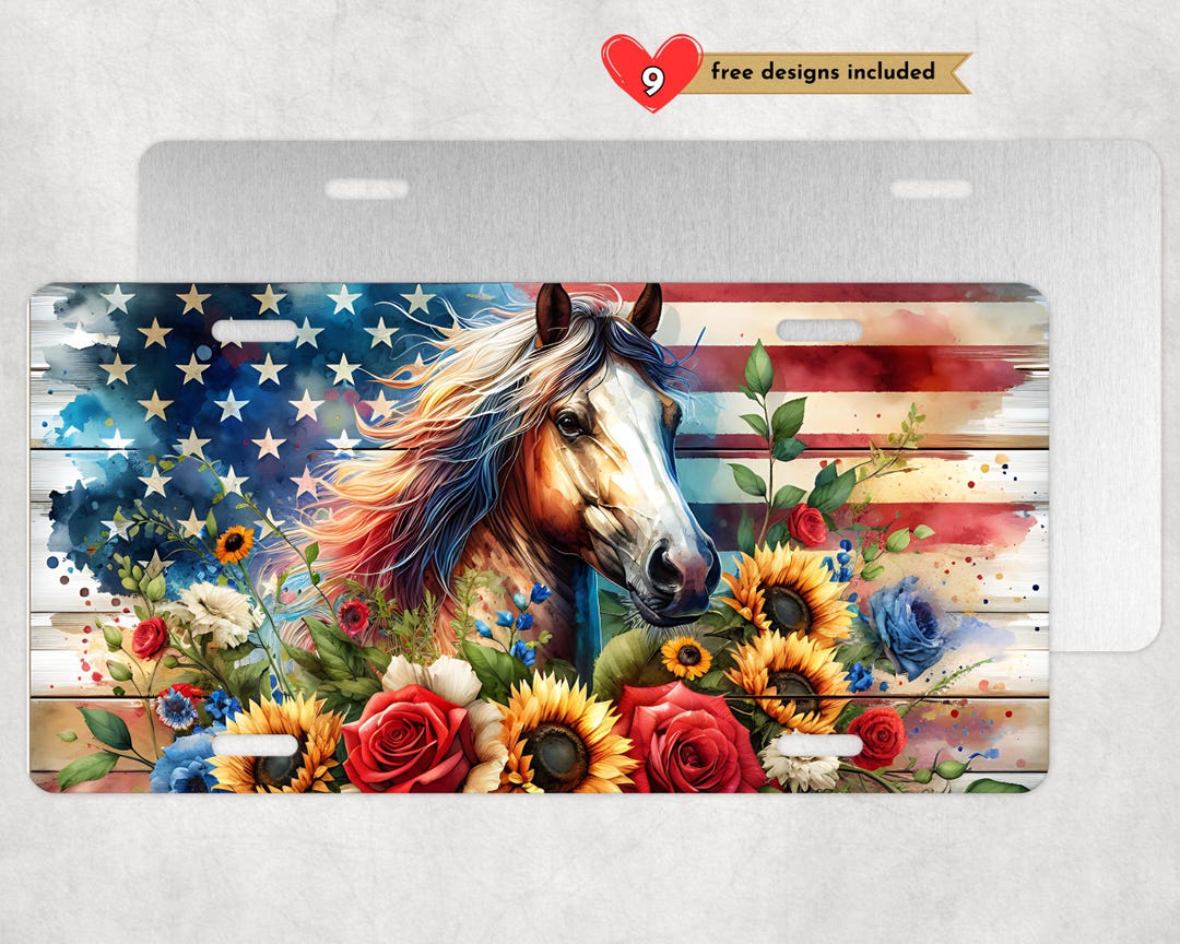 America Patriotic Horse License Plate Sublimation Design Digital ...