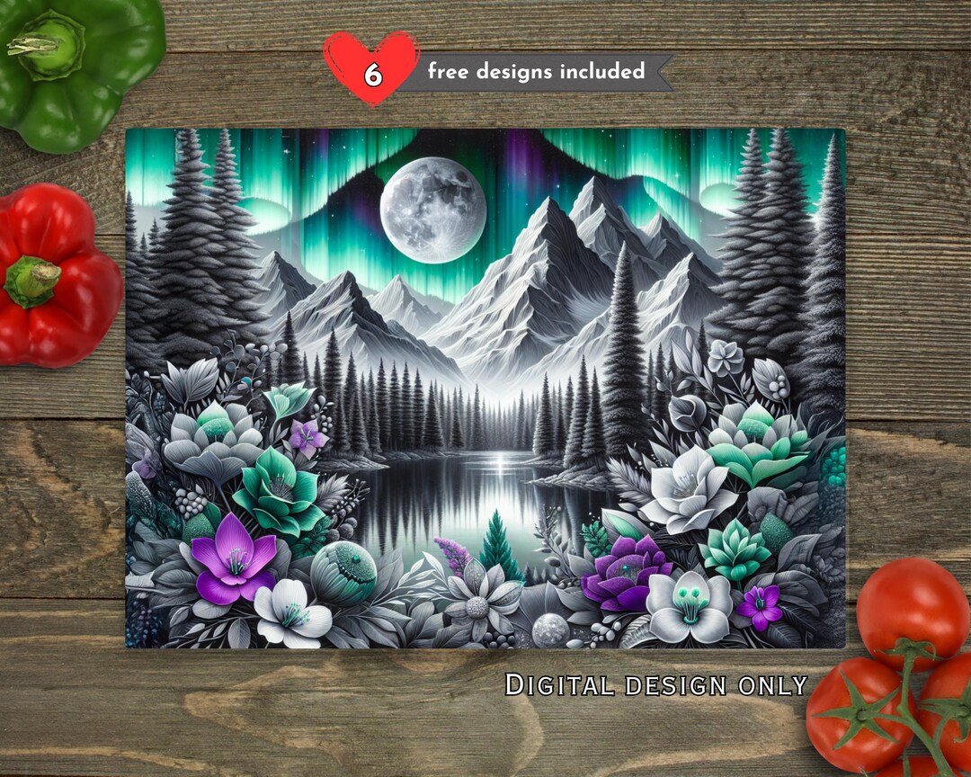 Northern Lights Kitchen Glass Cutting Board PNG, Aurora Borealis ...