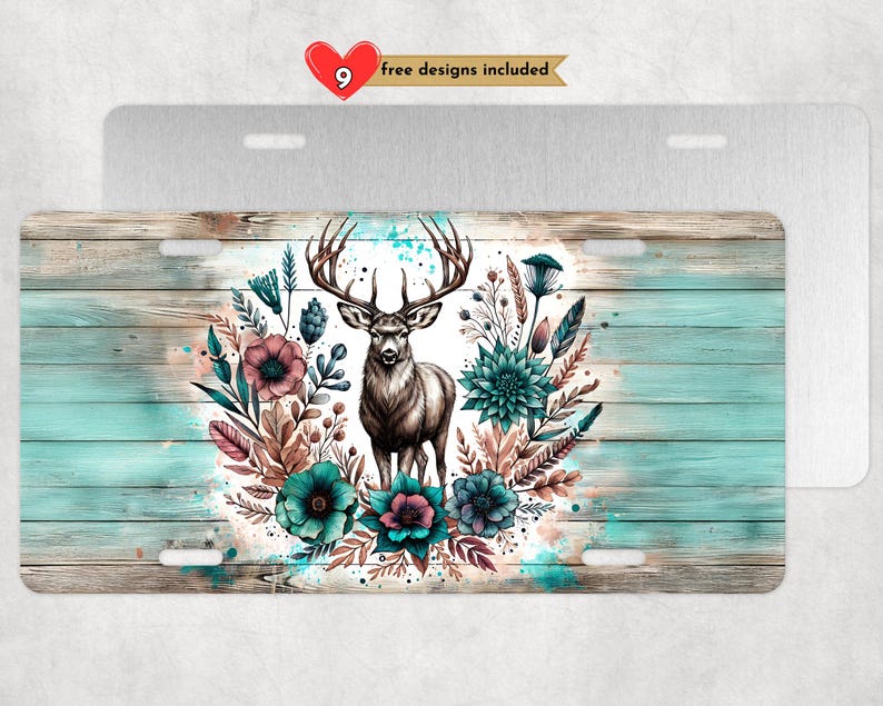 Rustic Whitetail Deer Hunting License Plate Sublimation Design Digital ...