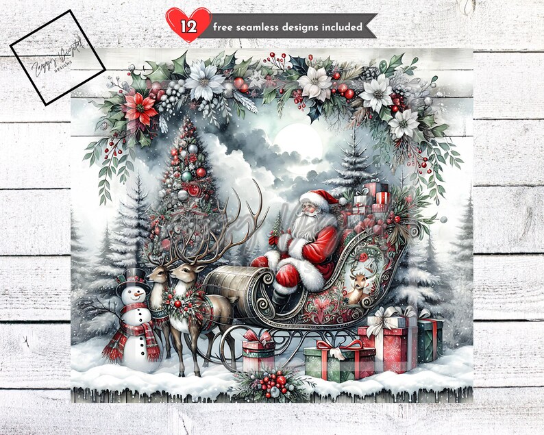 Rustic Vintage Christmas Santa Claus Tumbler Wrap PNG Sublimation ...