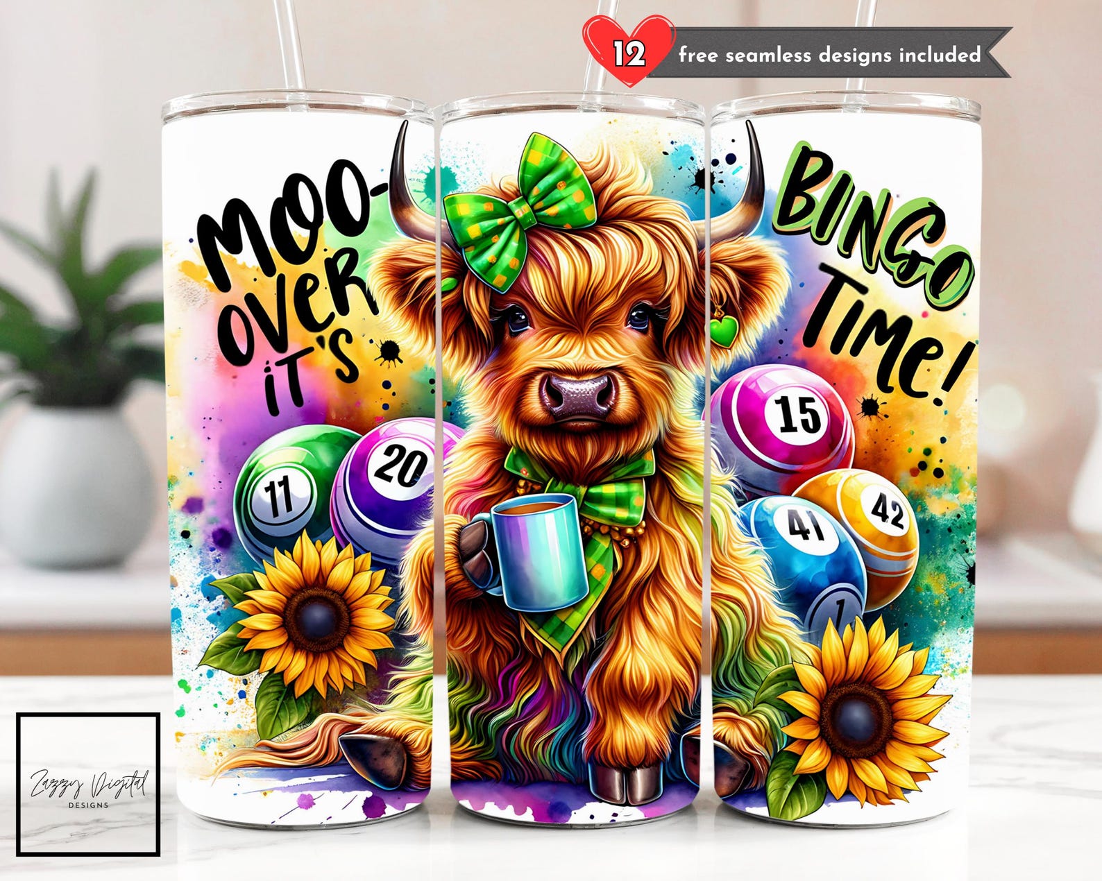 Highland Cow Bingo Tumbler Wrap: 20oz Skinny Sublimation Design (PNG ...