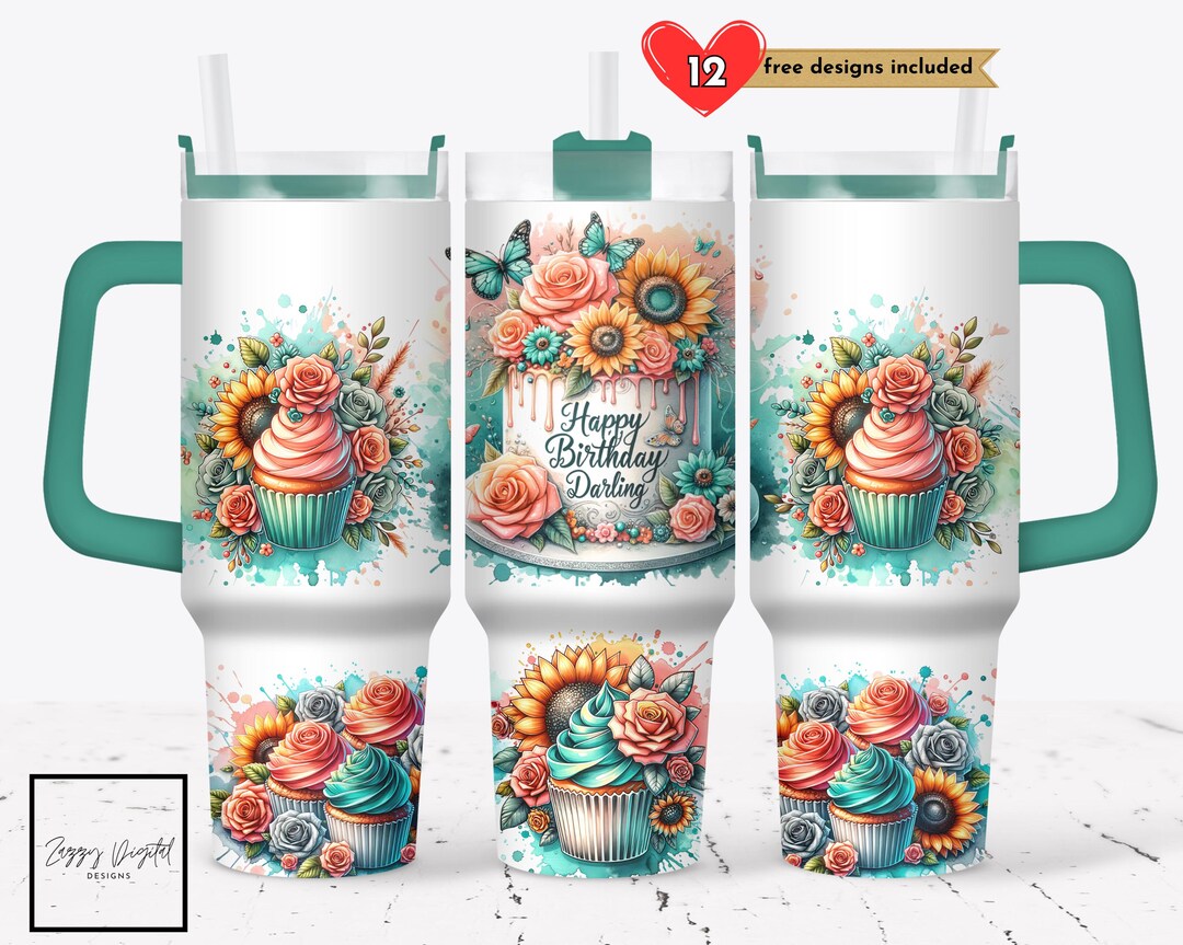 Personalized Name Happy Birthday Cake 40 Oz Tumbler Sublimation Design ...