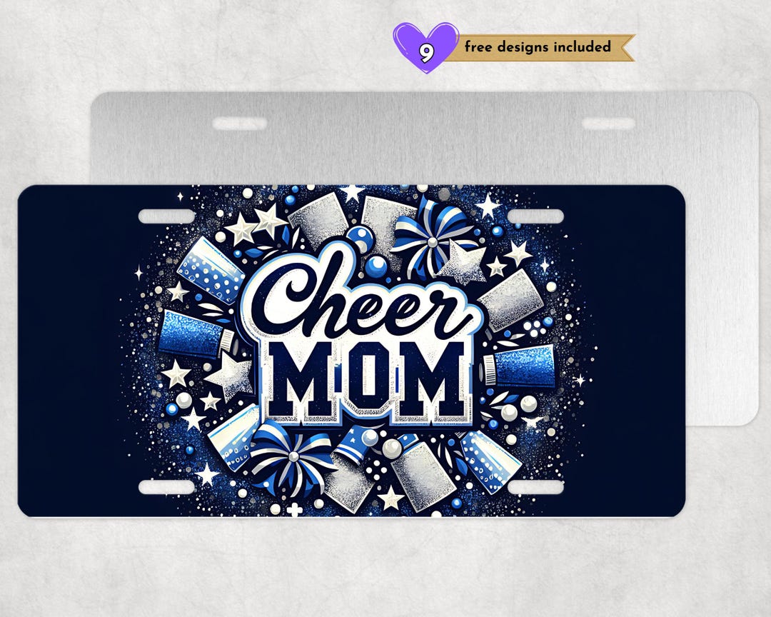 Cheer Mom Navy Silver License Plate Sublimation Design Digital Download ...