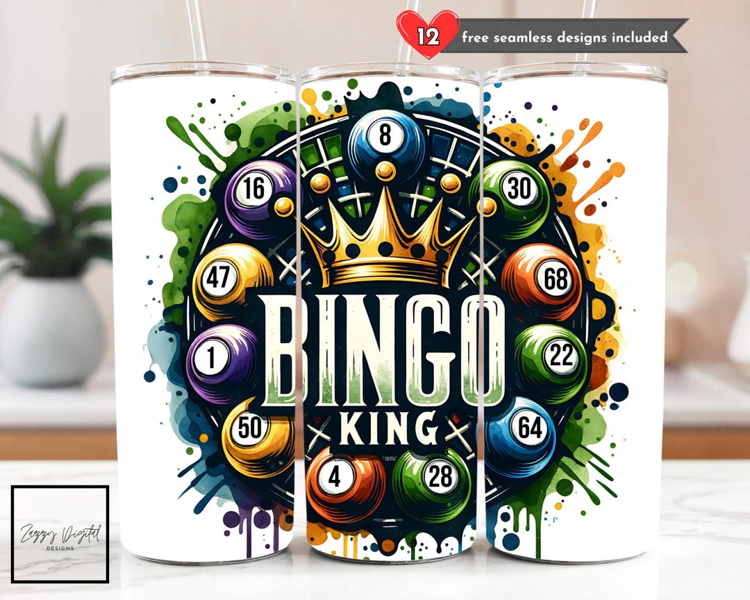 Bingo King Tumbler Wrap, Bingo Birthday Gift 20 Oz Skinny Tumbler ...