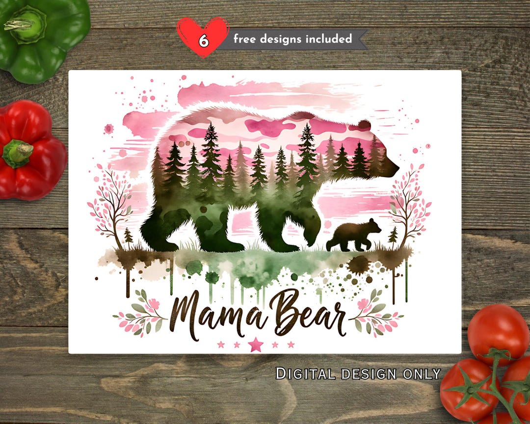 Mama Bear Kitchen Glass Cutting Board PNG, Pink Camo Sublimation ...
