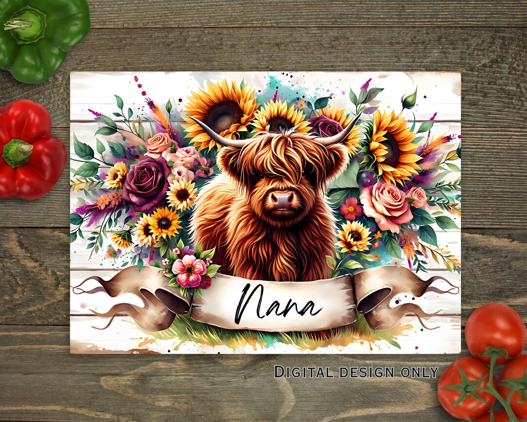 Custom Name Highland Cow Sublimation Cutting Board Design Download ...
