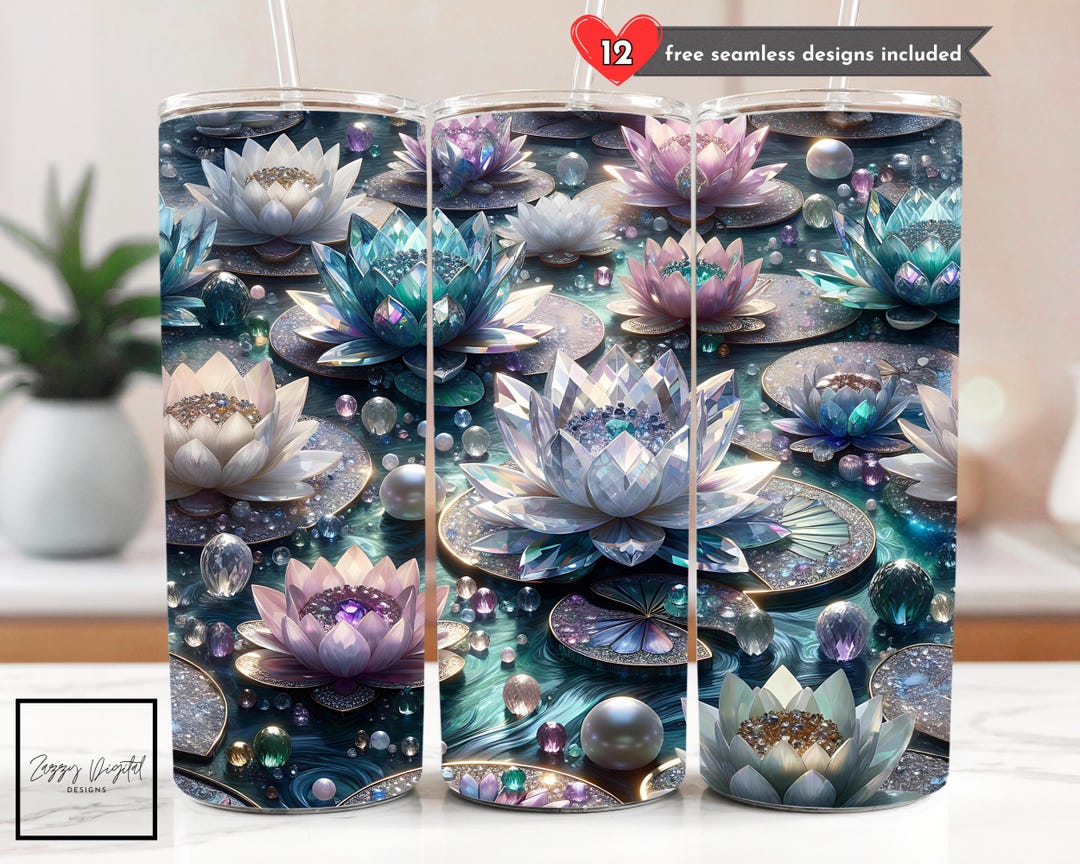 Sparklecore Lotus Tumbler Wrap PNG, Gemstone Crystal Lotus Flowers 20 ...