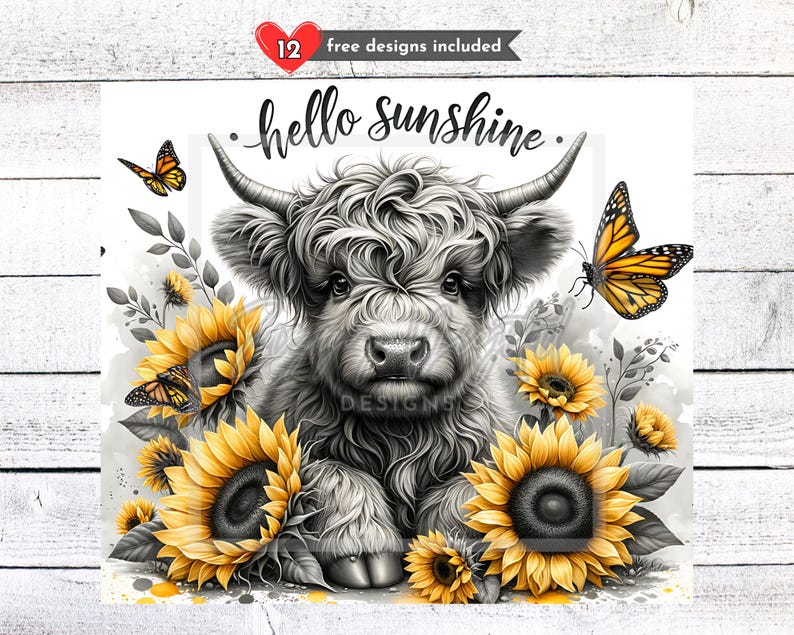 Hello Sunshine Highland Cow 20 Oz Skinny Tumbler Positive Affirmations ...
