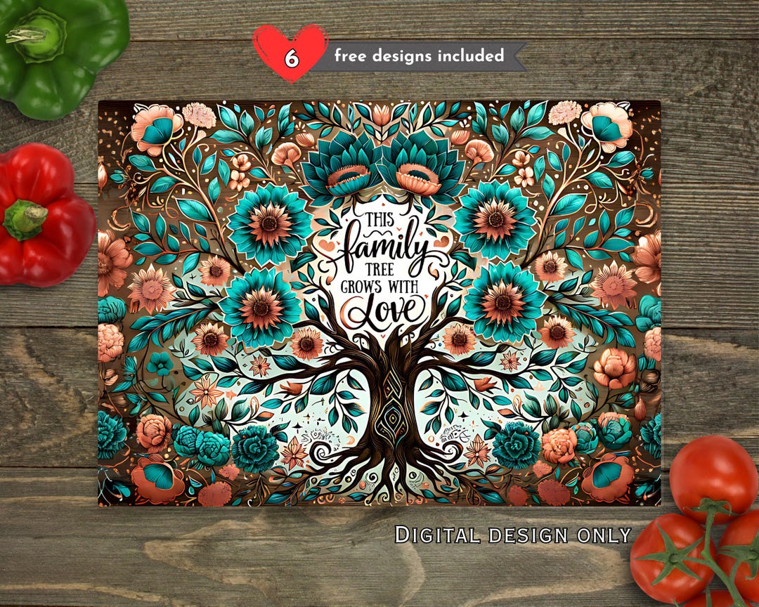 Rustic Family Tree Kitchen Sublimation Cutting Board Design Download ...