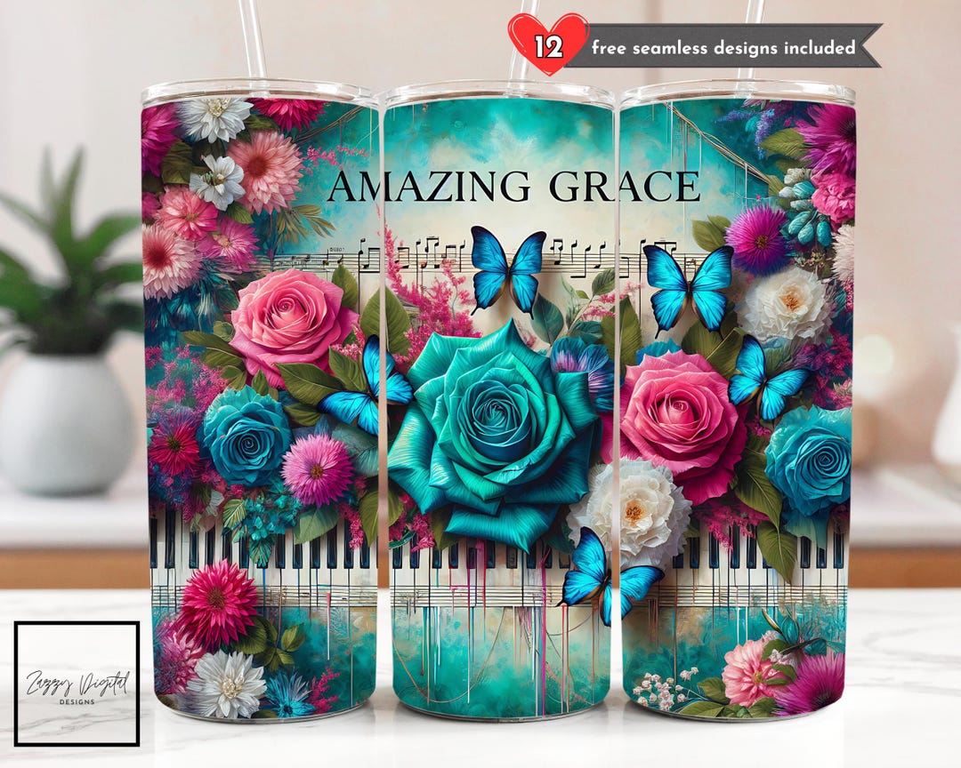 Amazing Grace Tumbler Wrap, Christian Worship Song 20 Oz Skinny Tumbler ...