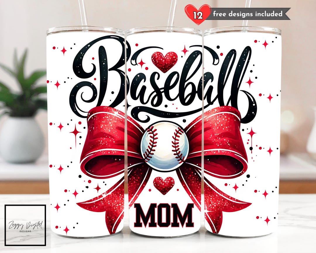 Baseball Mom Tumbler Wrap, 20 Oz Skinny Tumbler Baseball Coquette Bow ...