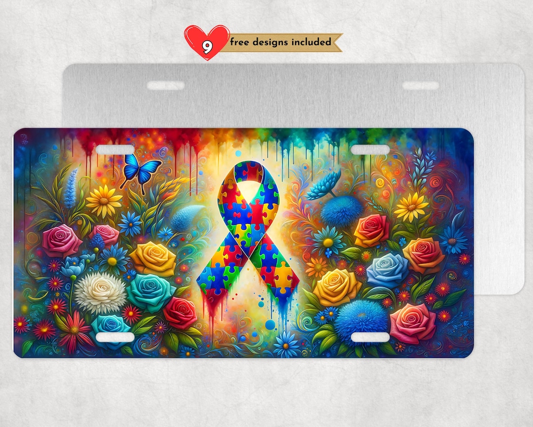 Autism Awareness License Plate Autism Ribbon Sublimation Design Digital ...
