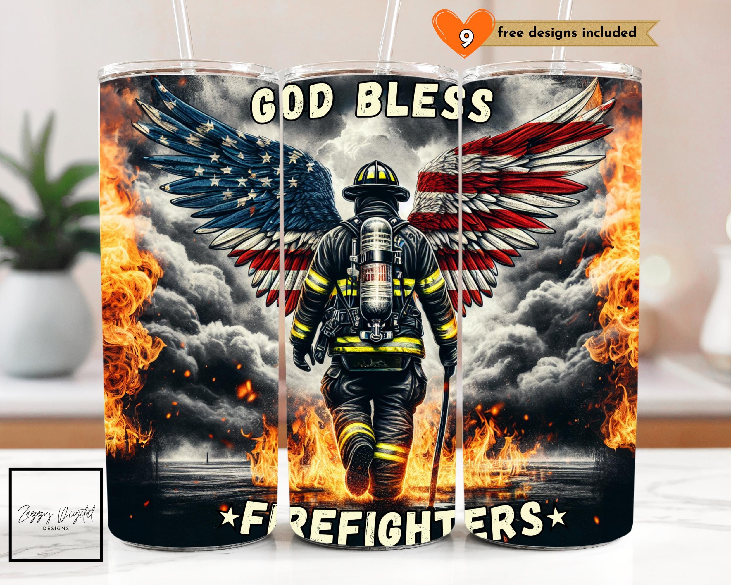 USA Firefighters 20 Oz Skinny Tumbler Sublimation Design Template Fire ...