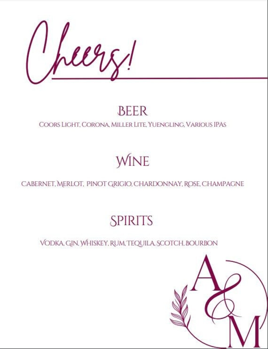 Bar Menu - Etsy