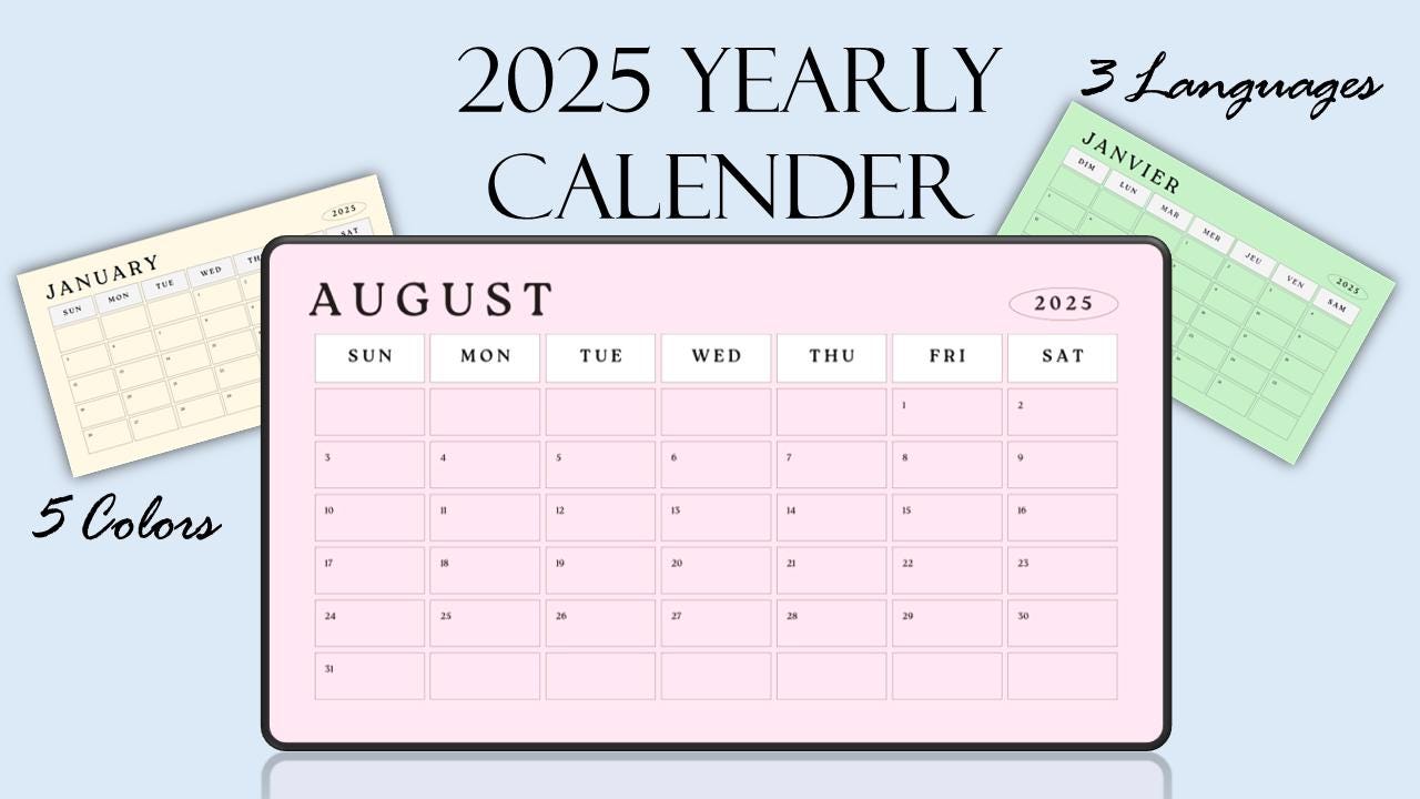 Printable Calendar 2025 Monthly Planner 2025 A4 Landscape English ...