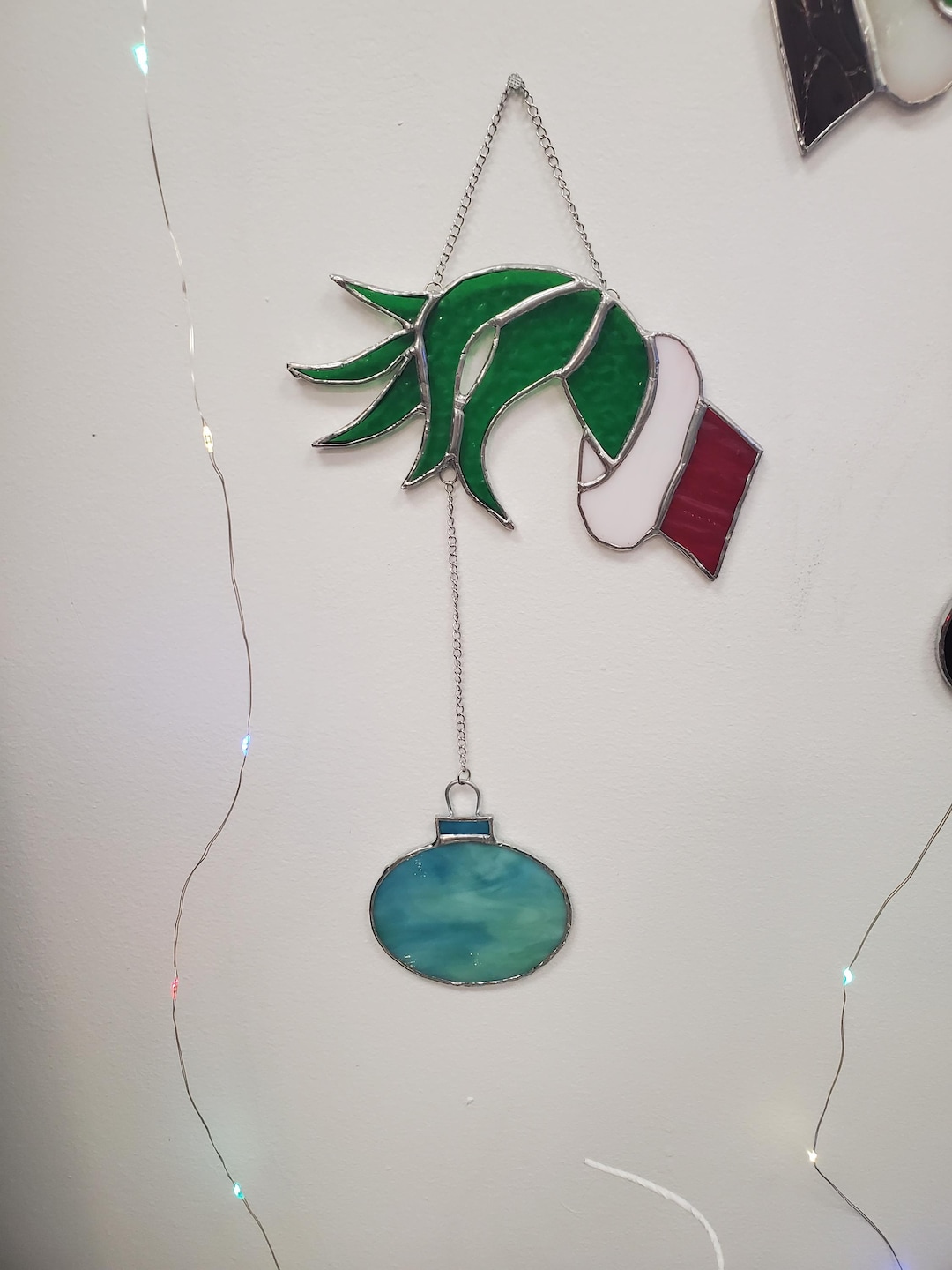 Stained Glass Grinch Hand With Ornament - Etsy
