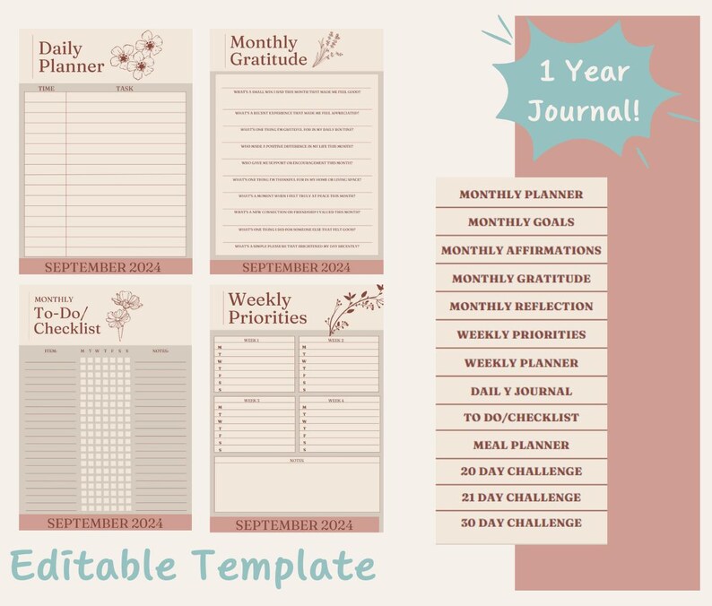 Personalized Editable Journal| Digital Download| Self Care Planner ...
