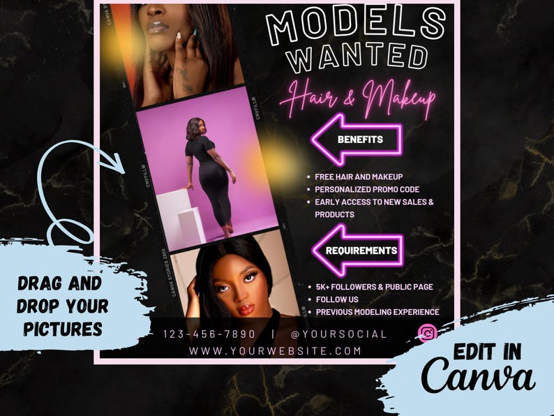 Editable Models Wanted Flyer Template Hair Lashes Braid Makeup Model ...