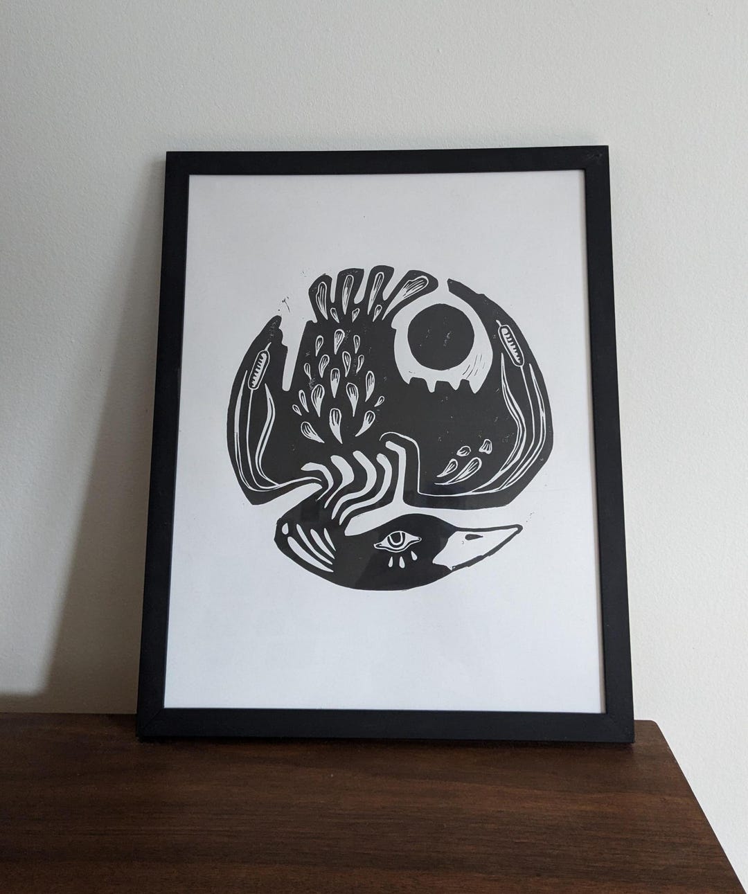 Loon Diving, Moon Rising - Original Linocut Print - Etsy