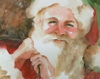 Watercolor Santa painting-Santa PRINT Red Christmas Decor | Etsy