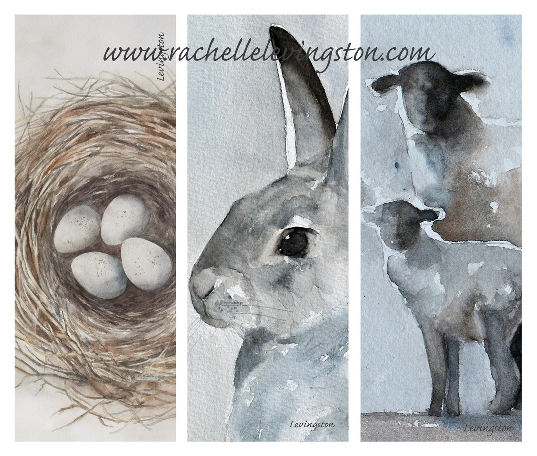 Watercolor Animal Bookmarks: Printable Bunny, Sheep, Nest (digital ...