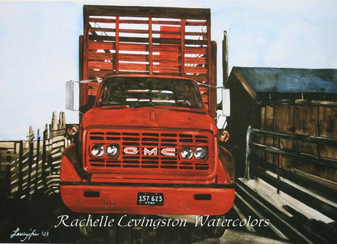 Truck painting of truck art print TRUCK PRINT GMC Cattle truck | Etsy