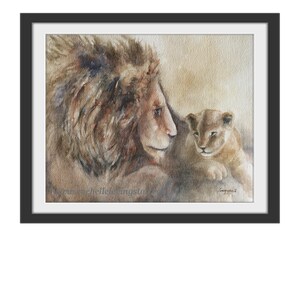 Fathers Day Gift-for Dad- Watercolor Lion Print- Lion Painting With Cub ...