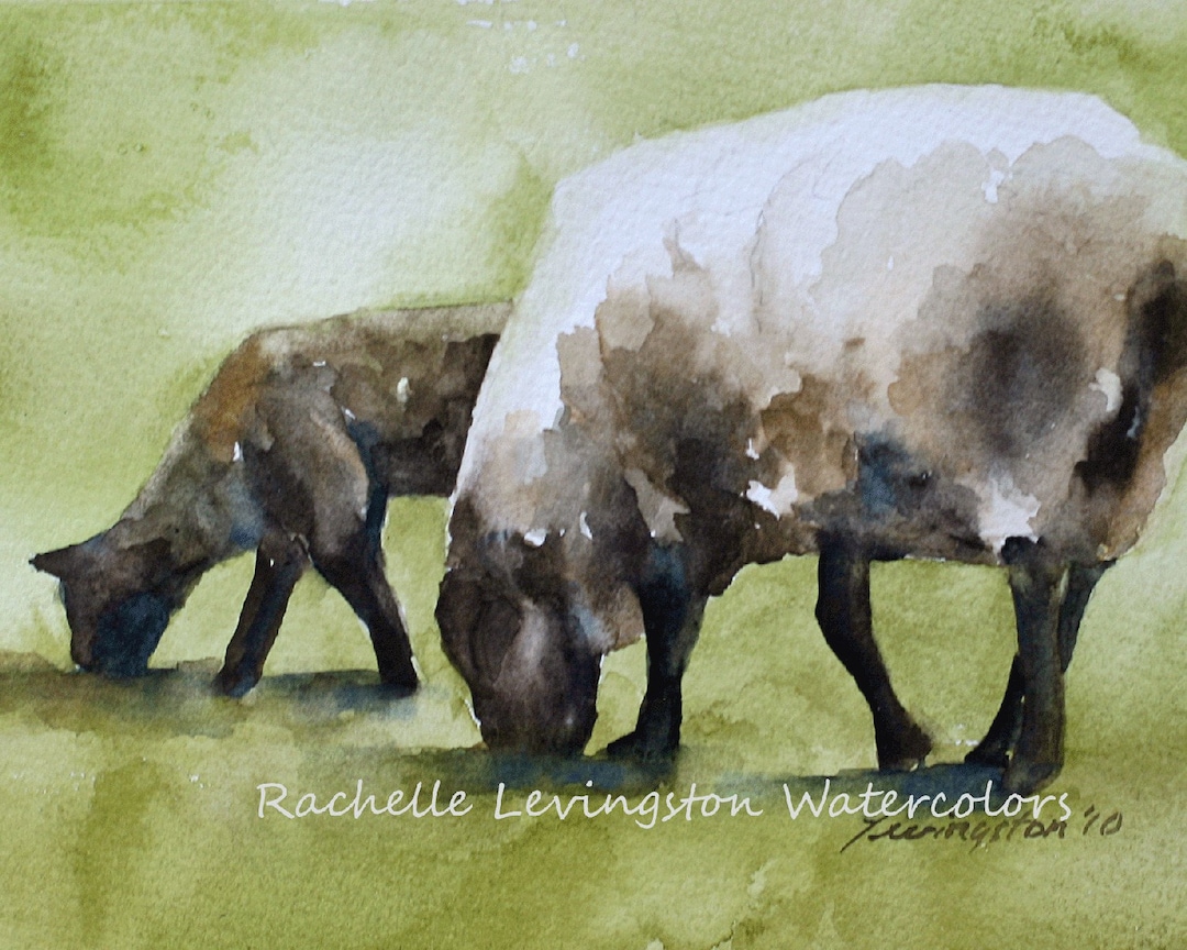 Spring Decor. Painting of Sheep in Watercolor. Sheep Art Print. Mother ...