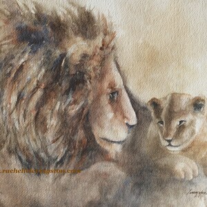 Fathers Day Gift-for Dad- Watercolor Lion Print- Lion Painting With Cub ...