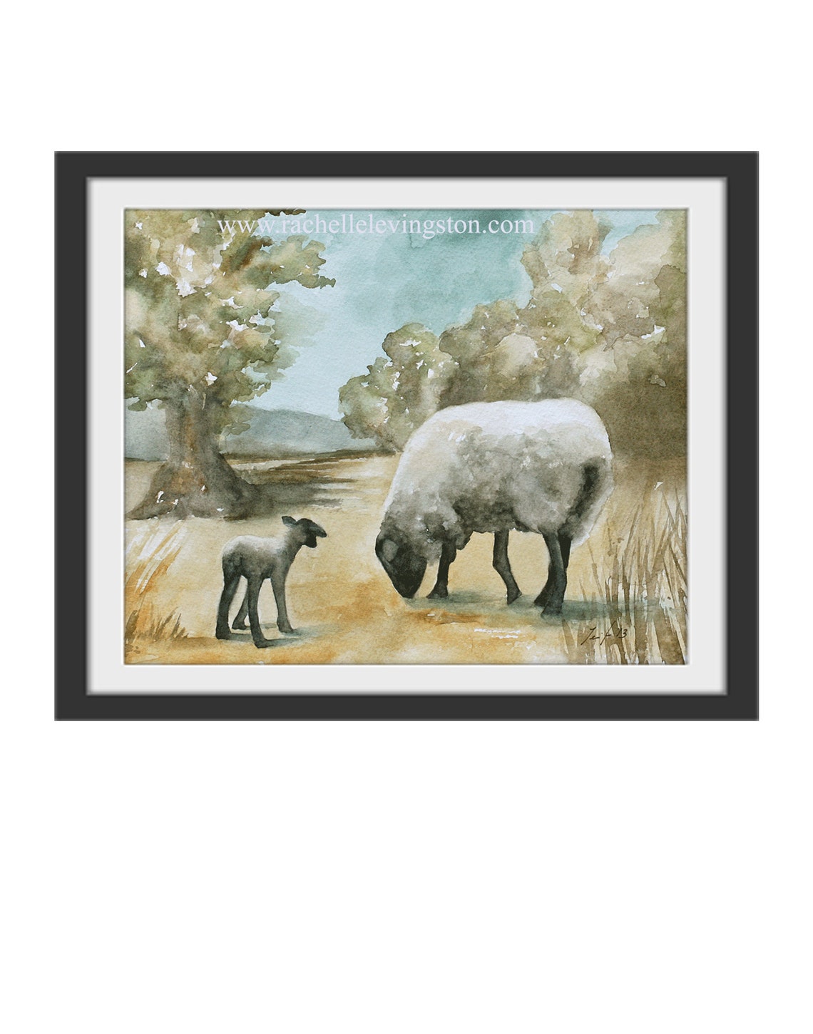 Art PRINT of Sheep. Spring Landscape Painting in Watercolor. | Etsy