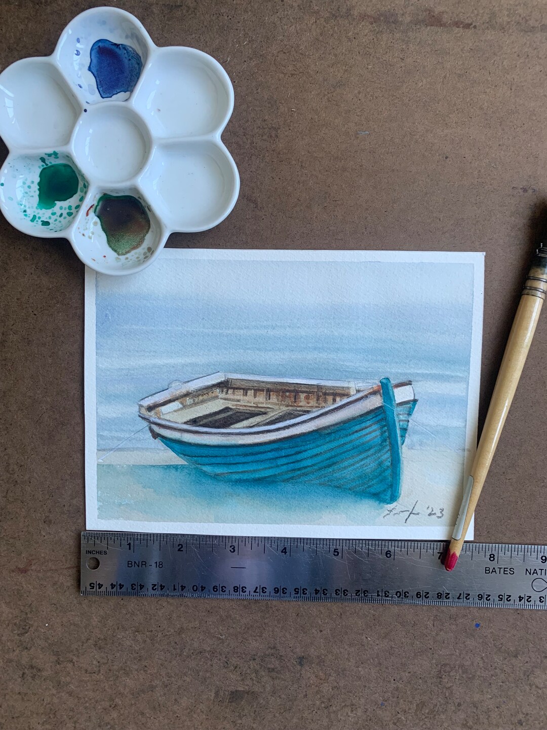 Original Boat Painting- Orginal Watercolor of Boat- Small Blue Boat ...