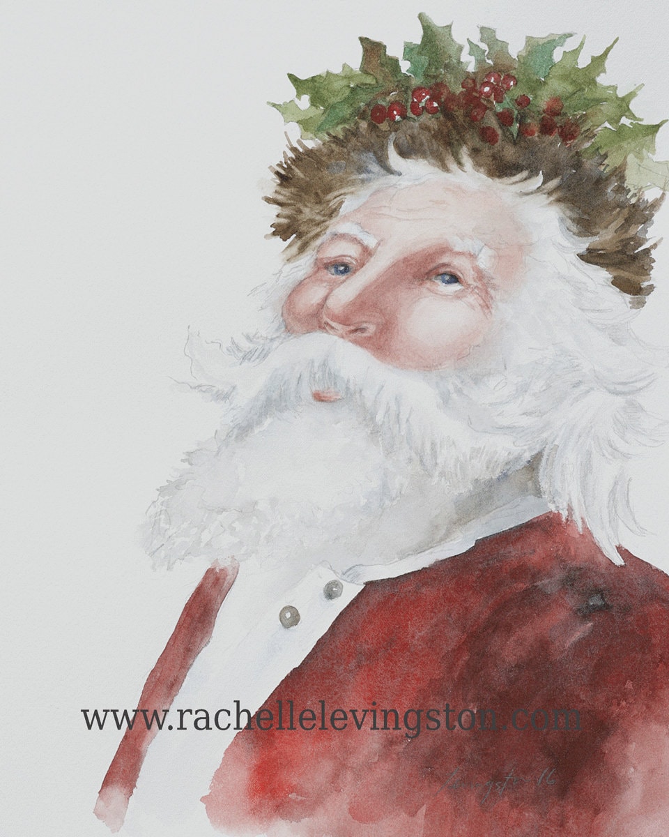 Watercolor Santa painting-Santa PRINT Red Christmas Decor | Etsy