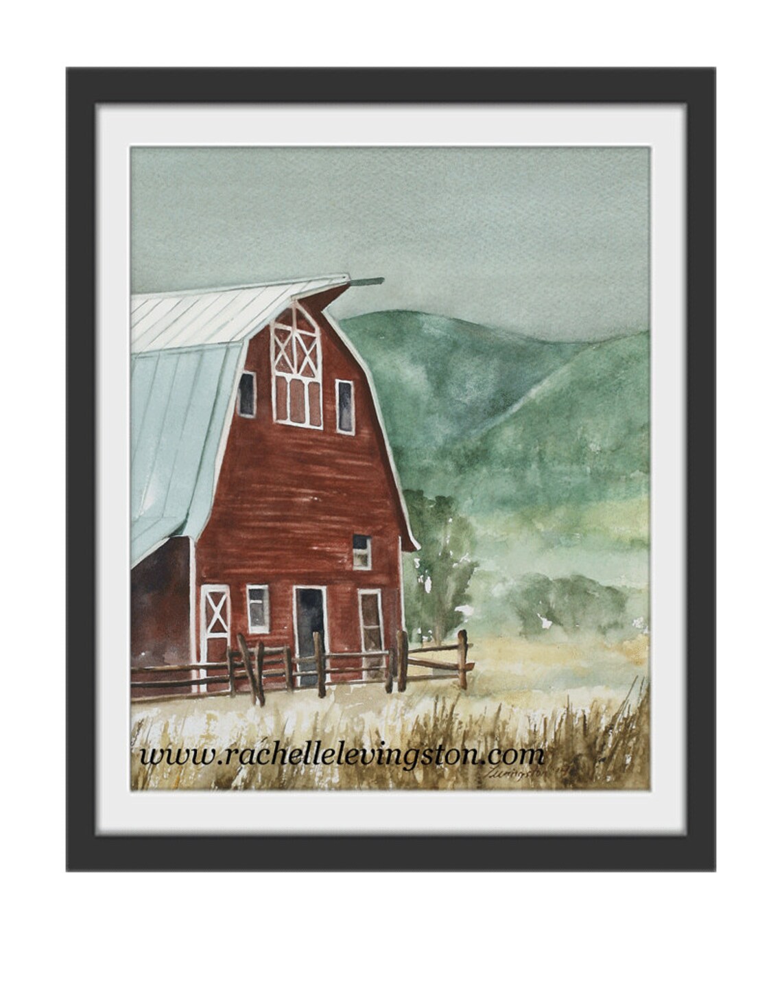 Rustic Decor Home Decor- Watercolor Red Barn Painting- Landscape ...
