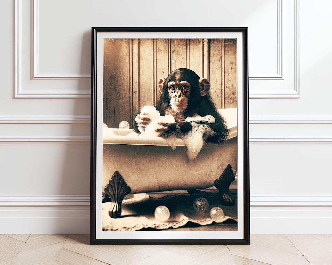 Funny Chimpanzee Bathroom Wall Art Print, Toilet Wall Art, Funny ...