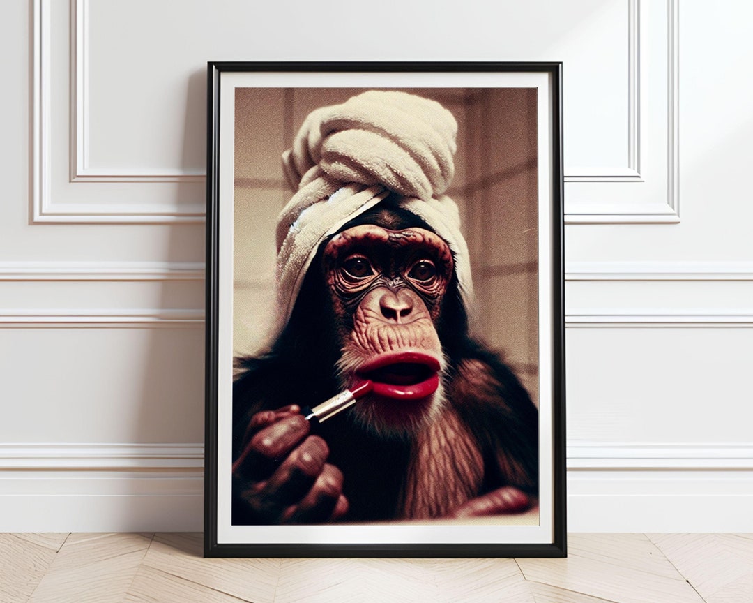 Chimpanzee With Lipstick Wall Art Print, Spa Wall Art, Funny Vintage ...
