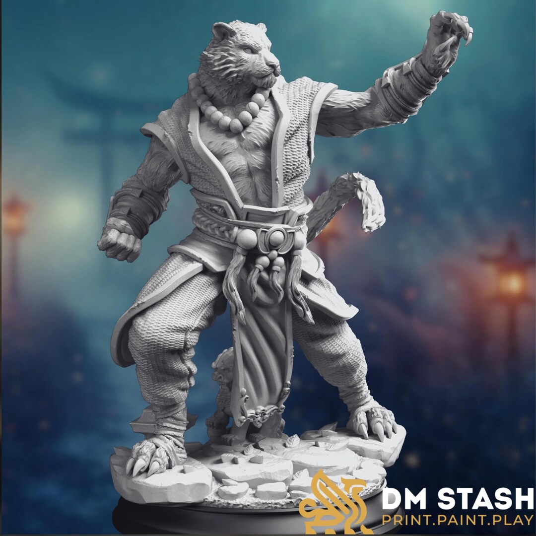 Leonin Monk Miniature- Leonin Fighter, Feline Brawler Mini for 5e ...