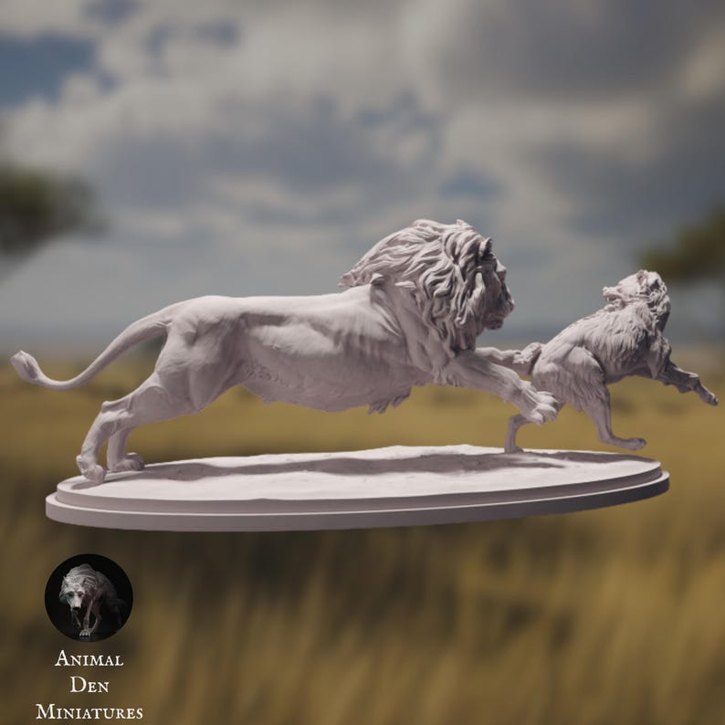 Lion Vs Hyena Miniature | Paintable Wildlife Statue | by Animal Den ...
