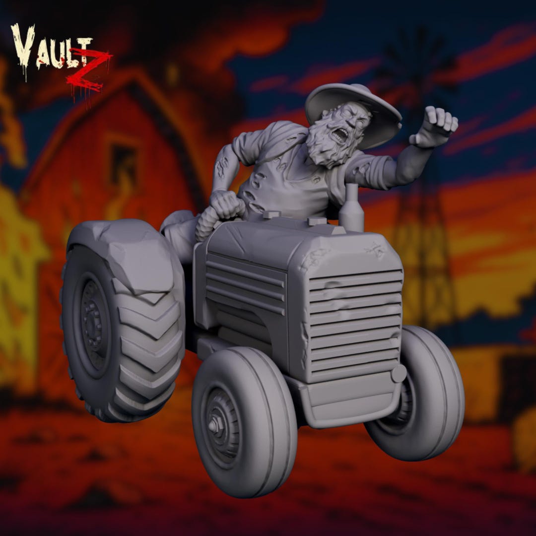 Zombie Farmer on Tractor Miniature | Apocalyptic Resin Model by Vaultz ...