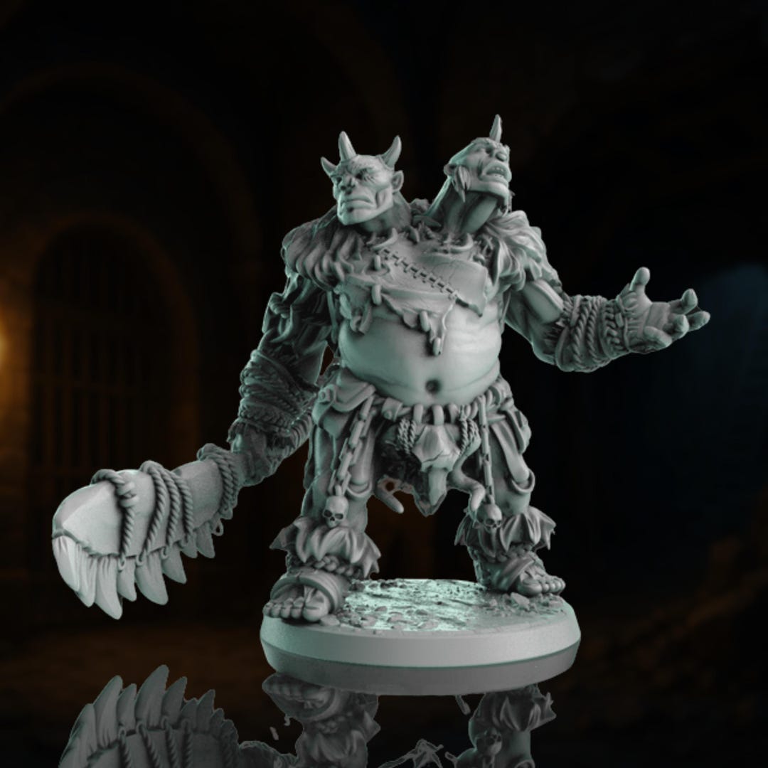 Large Ettin Miniature | Two-headed Ogre or Giant Monster With Bone Club ...