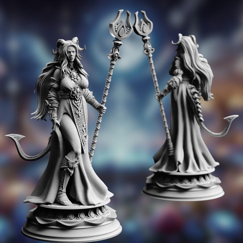 Tiefling Cleric Miniature | Female Warlock Miniature 5e TTRPG Figure ...