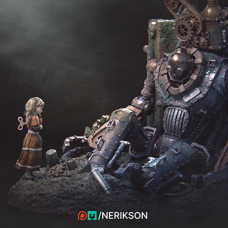 Steampunk Story Model Kit Diorama - Giant Automaton & Clockwork Girl ...