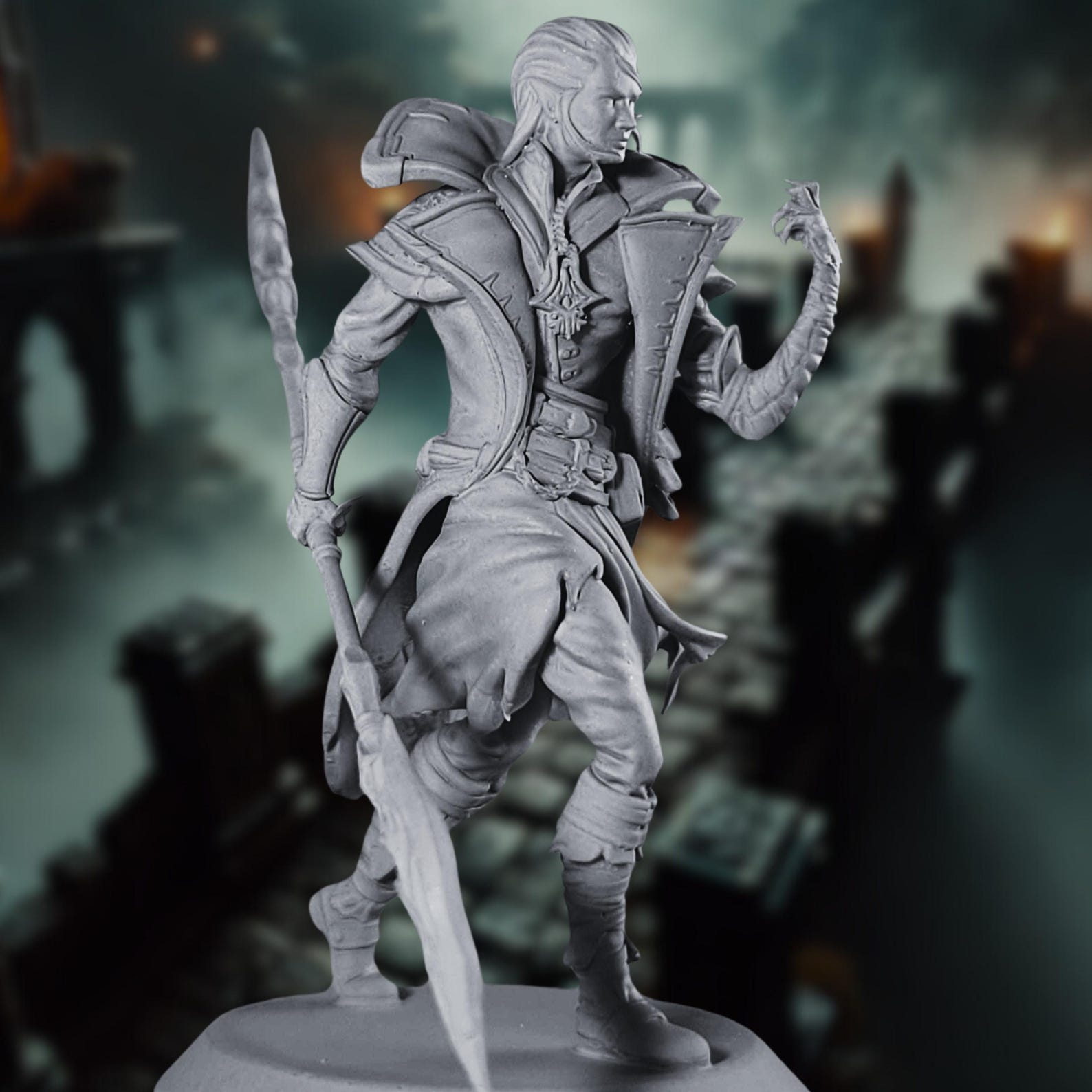 Elven Knight Warlock Mini | Elf Battlemage Miniature | by Nerikson - Etsy
