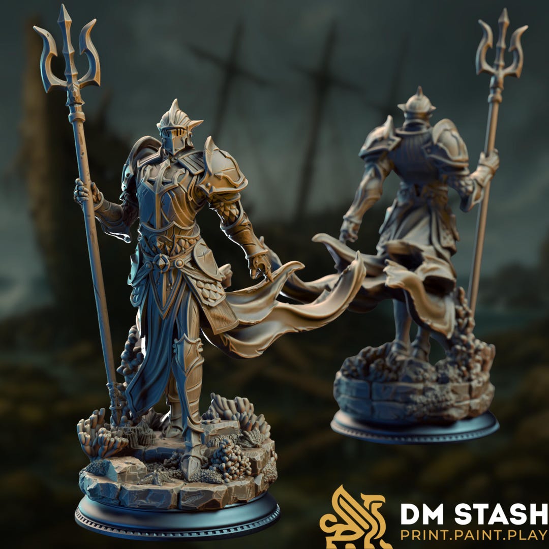 Ocean Genasi Paladin Miniature | Underwater Knight Mini | Trident ...