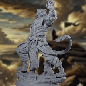 Leonin Monk Miniature- Leonin Fighter, Feline Brawler Mini for 5e ...